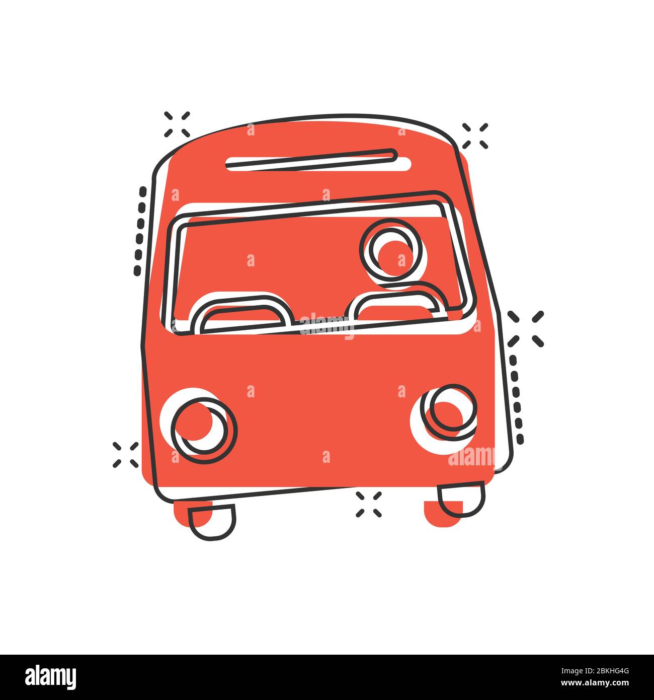 Bus icon in comic style. Coach cartoon vector illustration on white ...