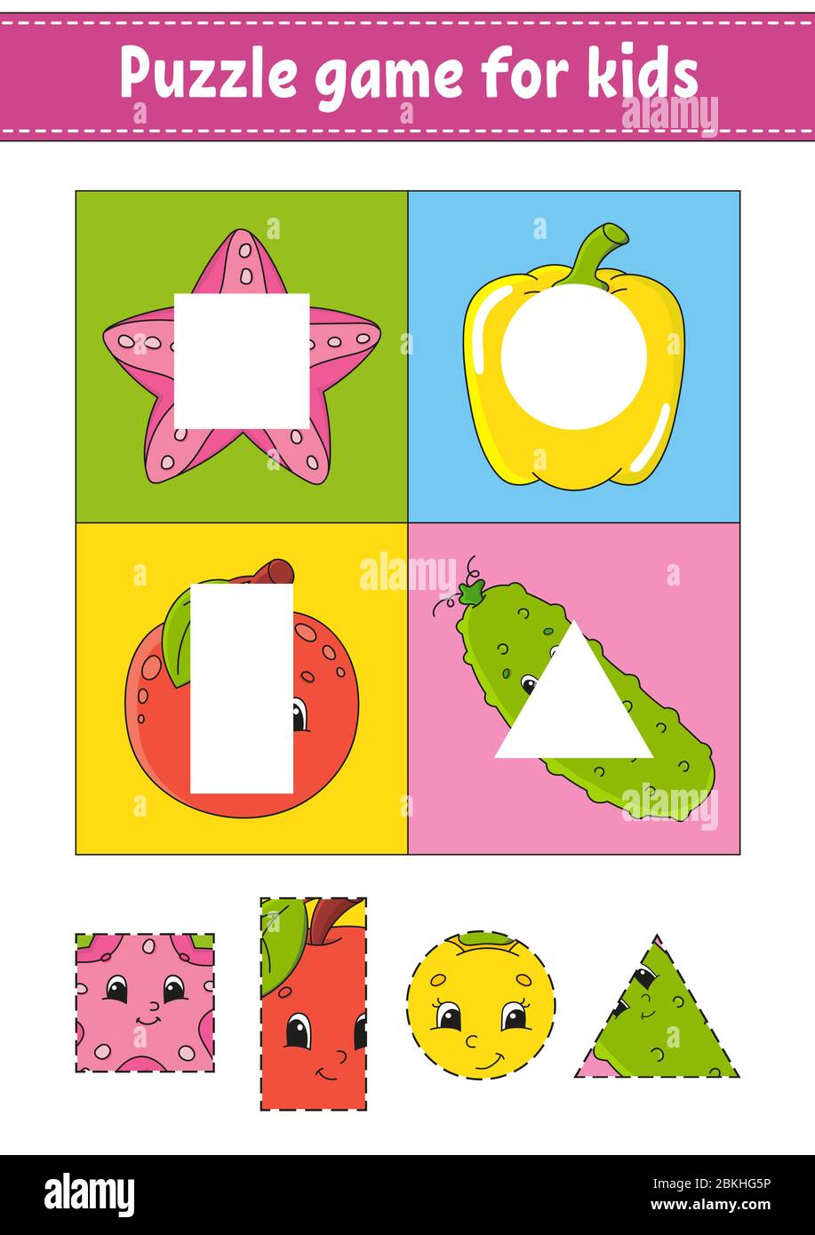 Puzzle game for kids. Cutting practice. Fruits and vegetables ...