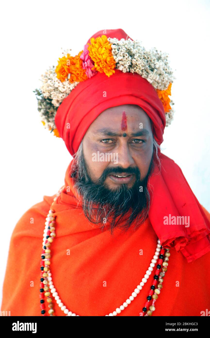 Indian Baba Swami Sadhu Holyman Saddhu in front of temple Haridwar ...