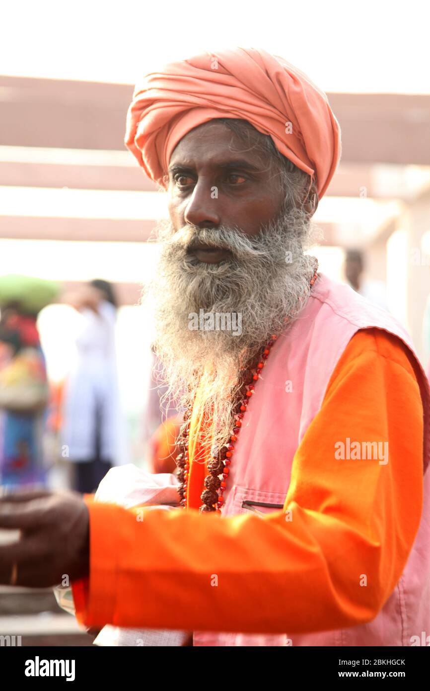 Indian Baba Swami Sadhu Holyman Saddhu in front of temple Haridwar ...