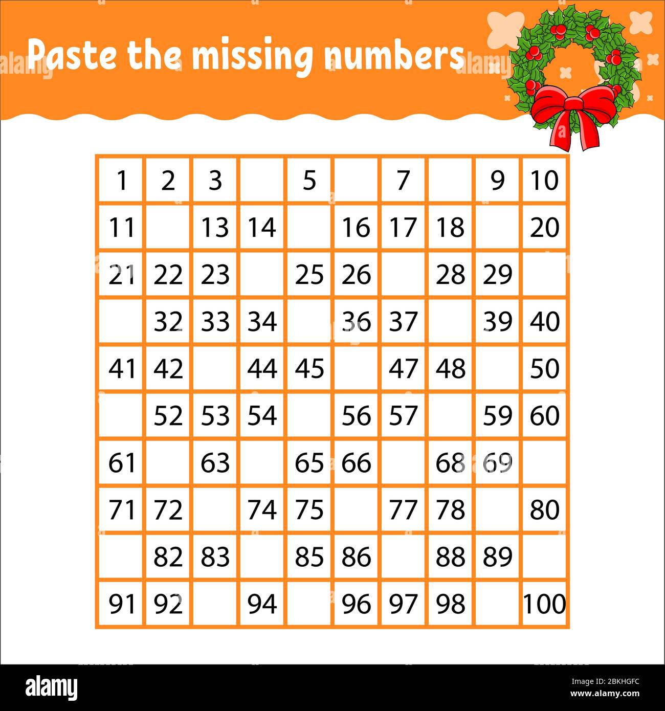 Paste the missing numbers from 1 to 100. Handwriting practice. Learning ...