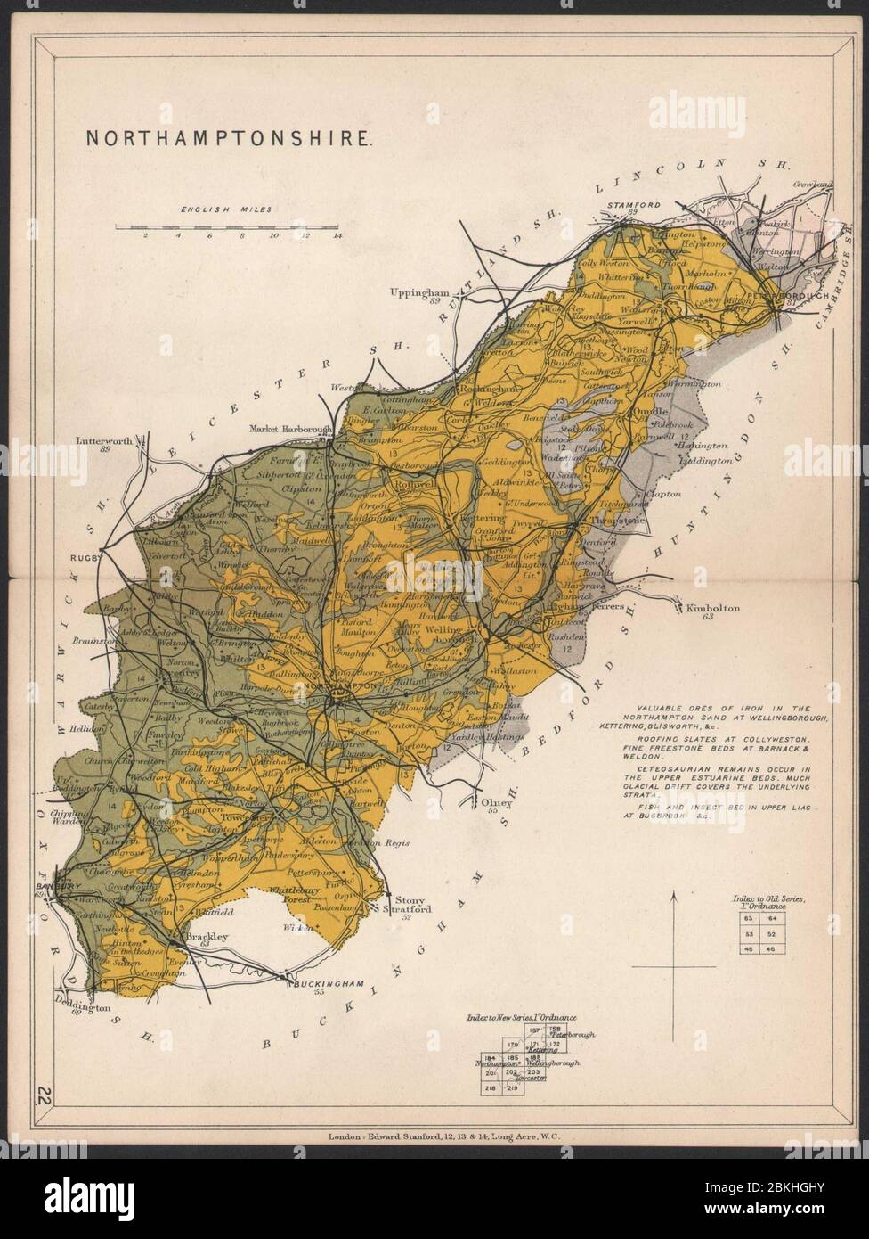 NORTHAMPTONSHIRE Geological map. STANFORD 1907 old antique plan chart ...