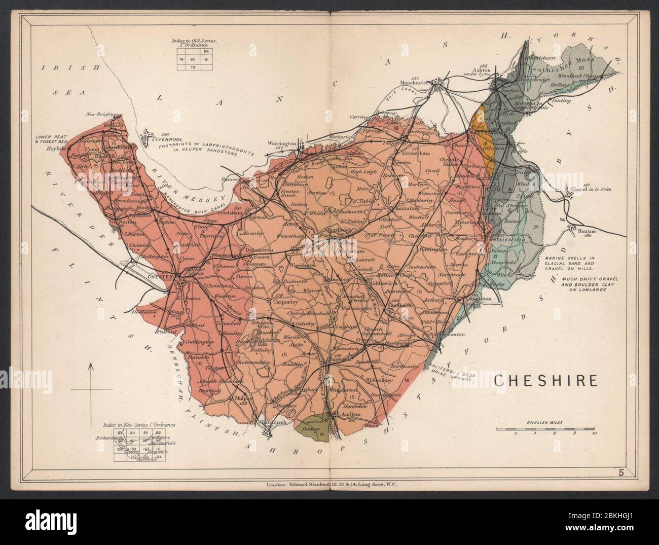 CHESHIRE Geological map. STANFORD 1907 old antique vintage plan chart ...