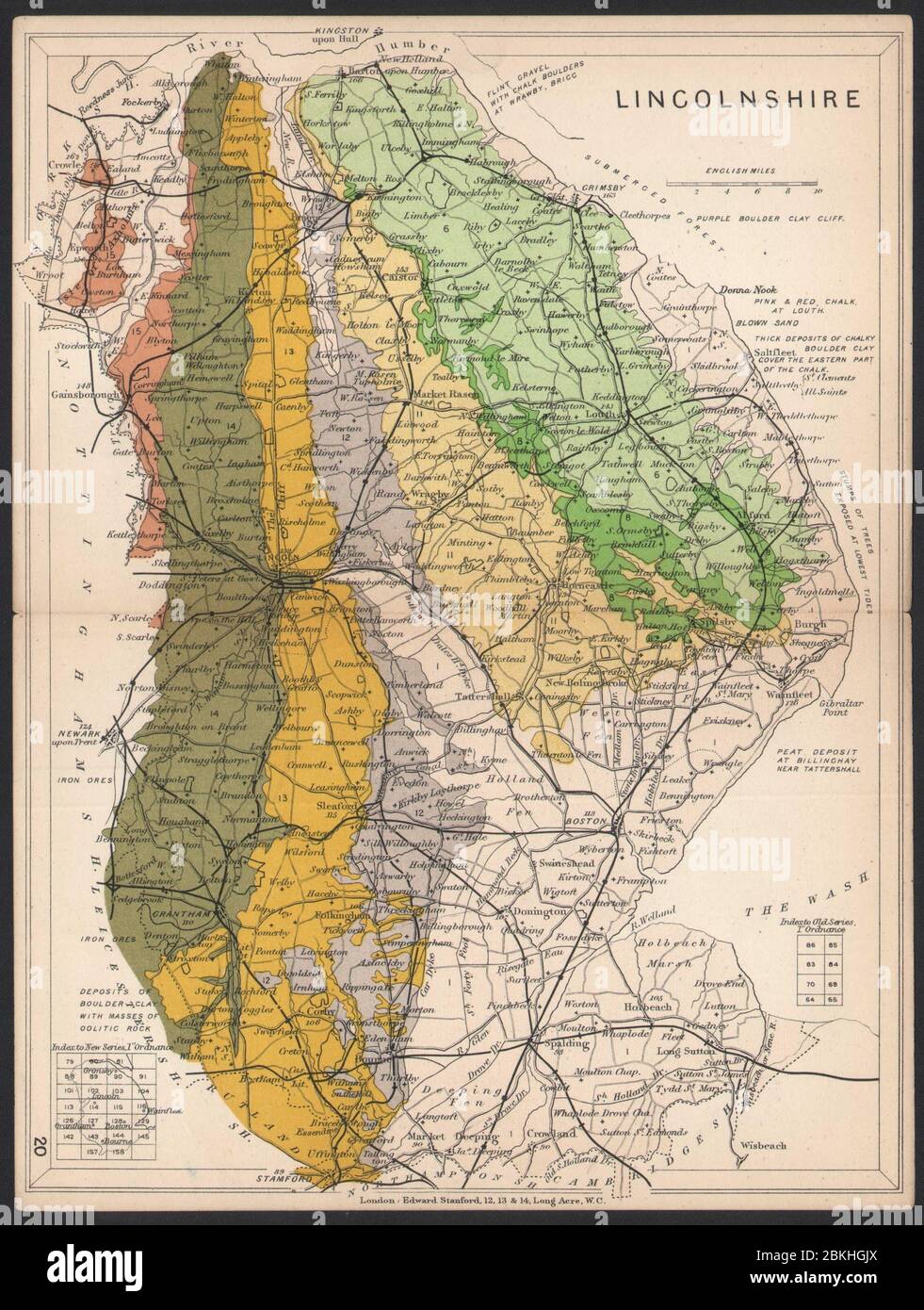 LINCOLNSHIRE Geological map. STANFORD 1907 old antique vintage plan ...