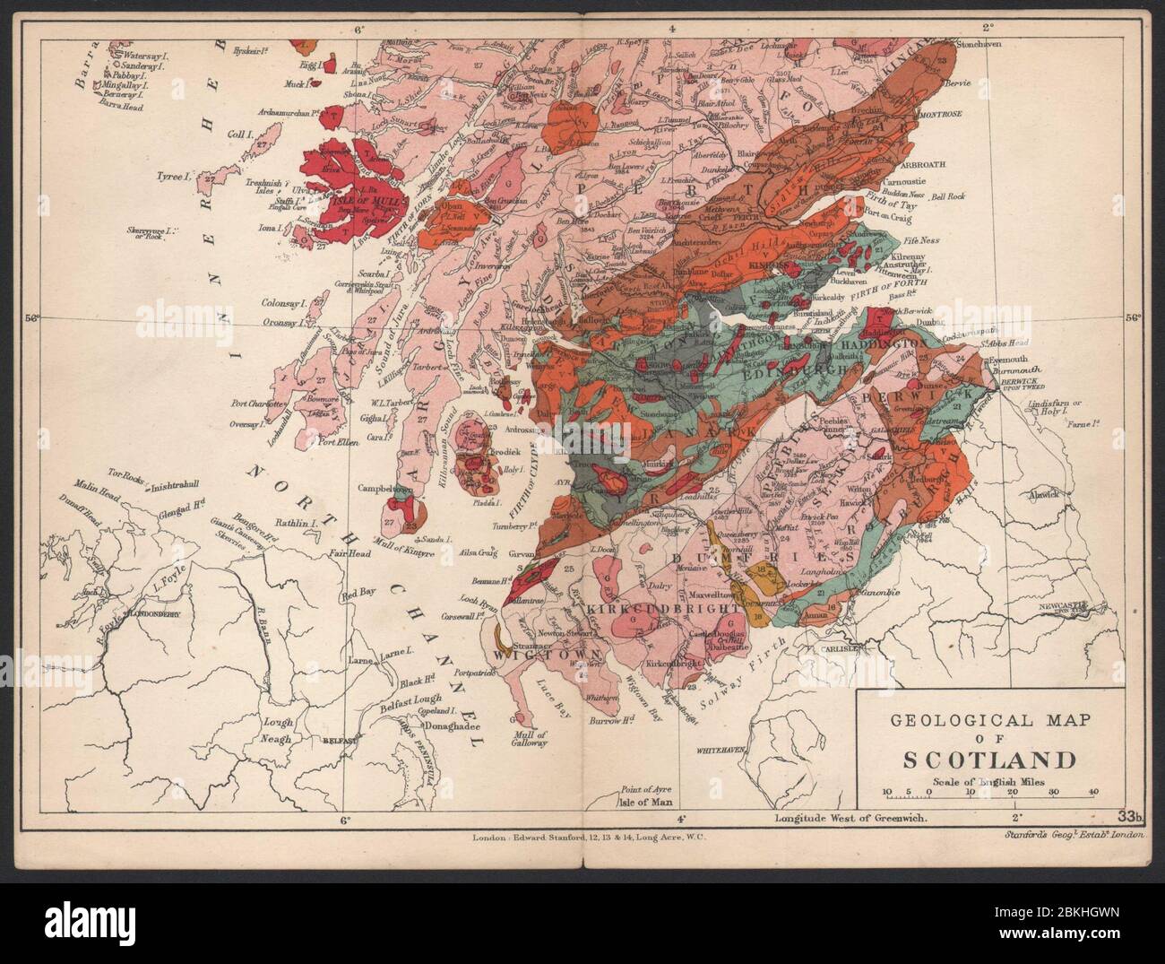 SOUTHERN SCOTLAND Geological map. STANFORD 1907 old antique plan chart ...