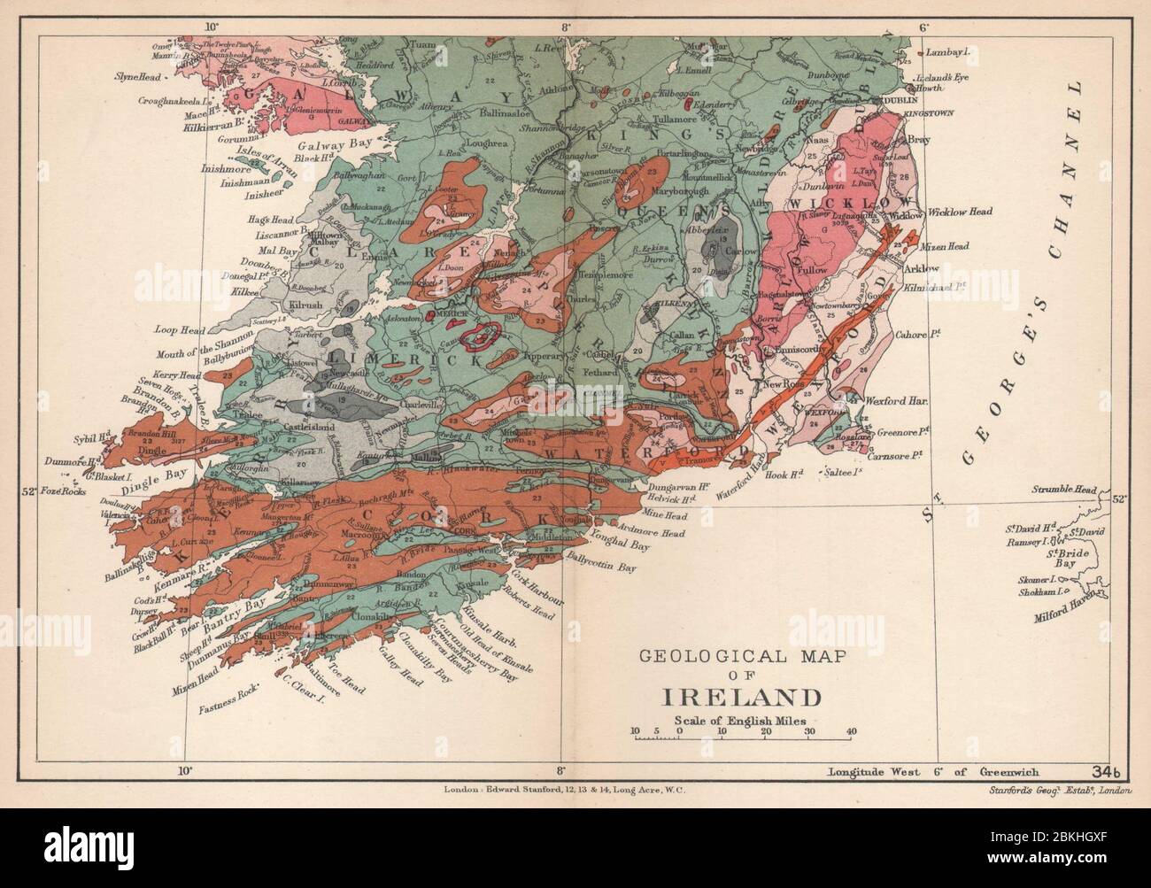 SOUTHERN IRELAND Geological map. STANFORD 1907 old antique plan chart ...