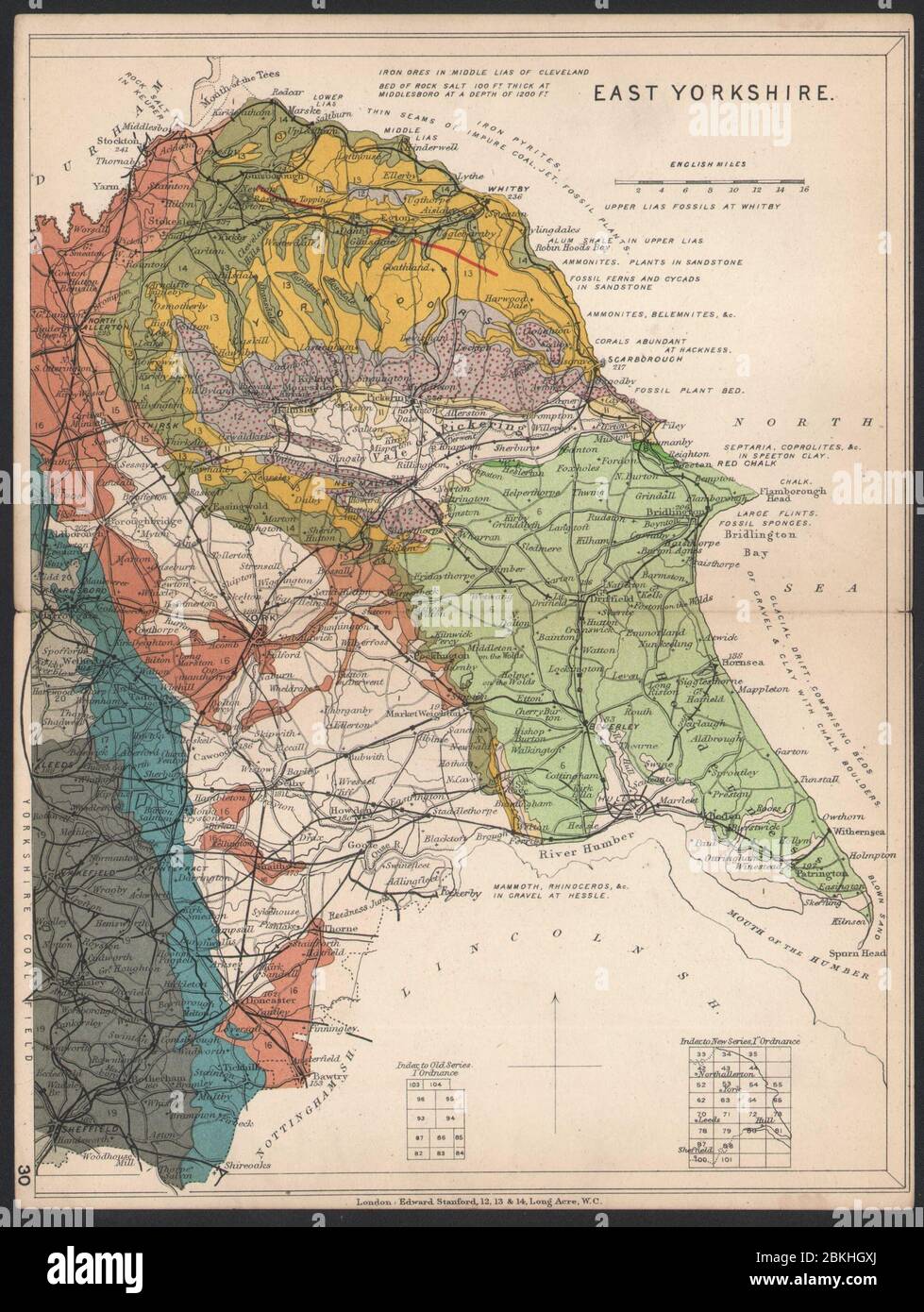 EAST YORKSHIRE Geological map. STANFORD 1907 old antique plan chart ...