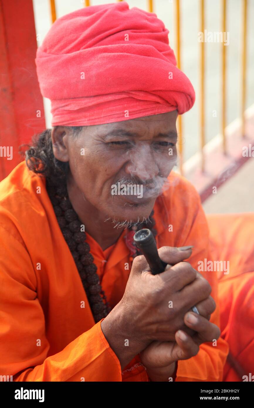 Indian Baba Swami Sadhu Holyman Saddhu in front of temple Haridwar ...
