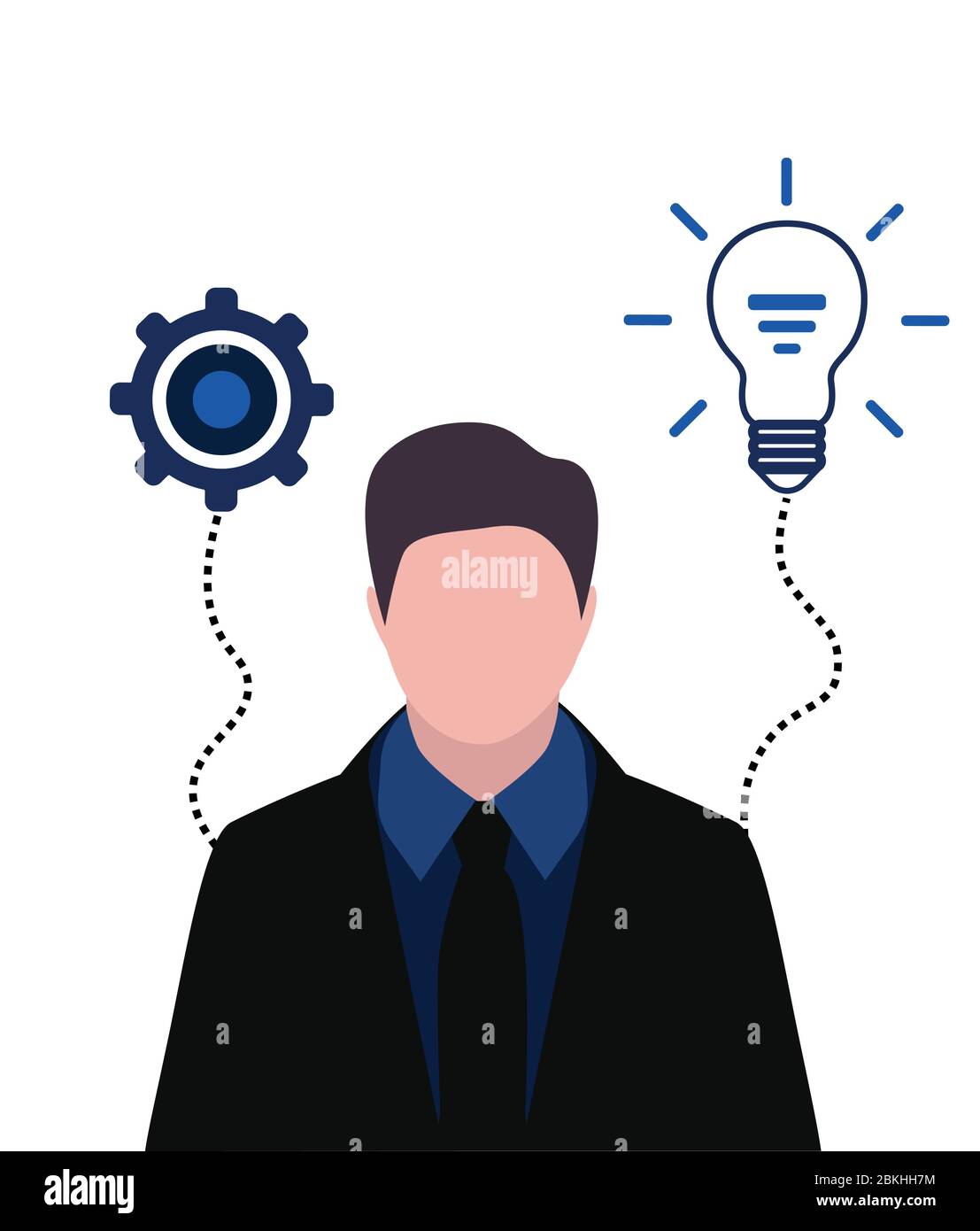 Businessman portrait with gears and light bulb, thinking progress ...