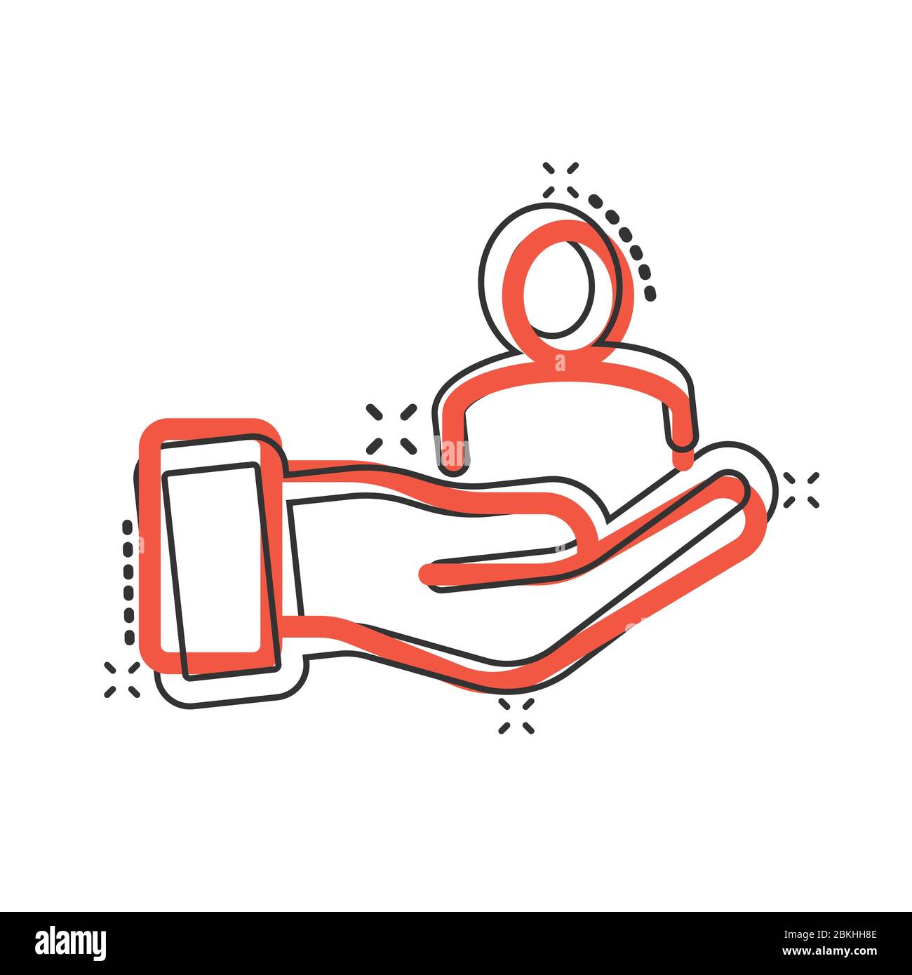 People and hand icon in comic style. Protect life cartoon vector ...