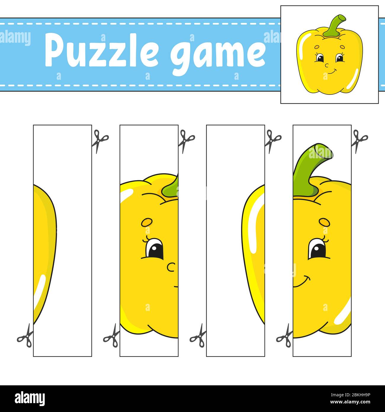 Puzzle game for kids. Vegetable pepper. Cutting practice. Education ...