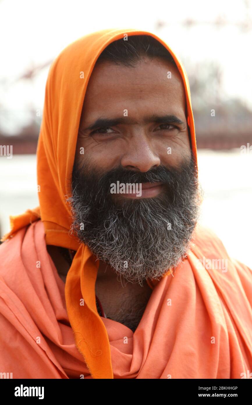 Indian Baba Swami Sadhu Holyman Saddhu in front of temple Haridwar ...