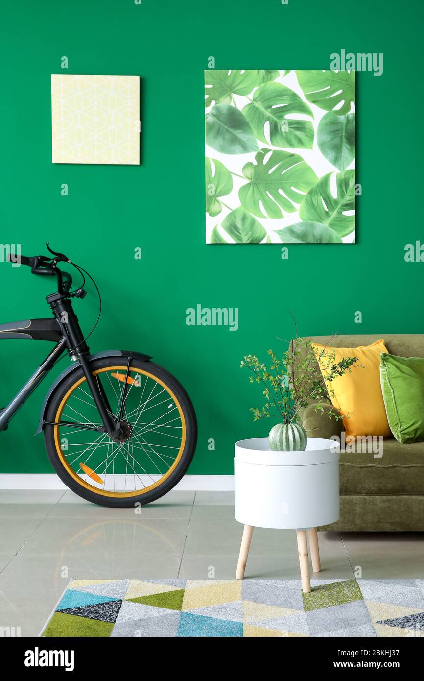 Stylish interior of modern room with bicycle Stock Photo - Alamy