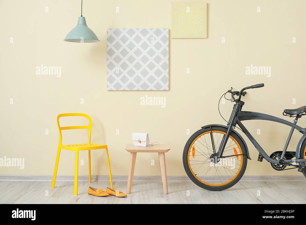 Stylish interior of modern room with bicycle Stock Photo - Alamy