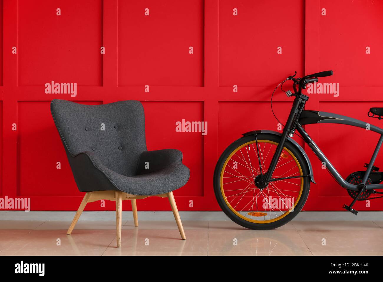 Stylish interior of modern room with bicycle Stock Photo - Alamy