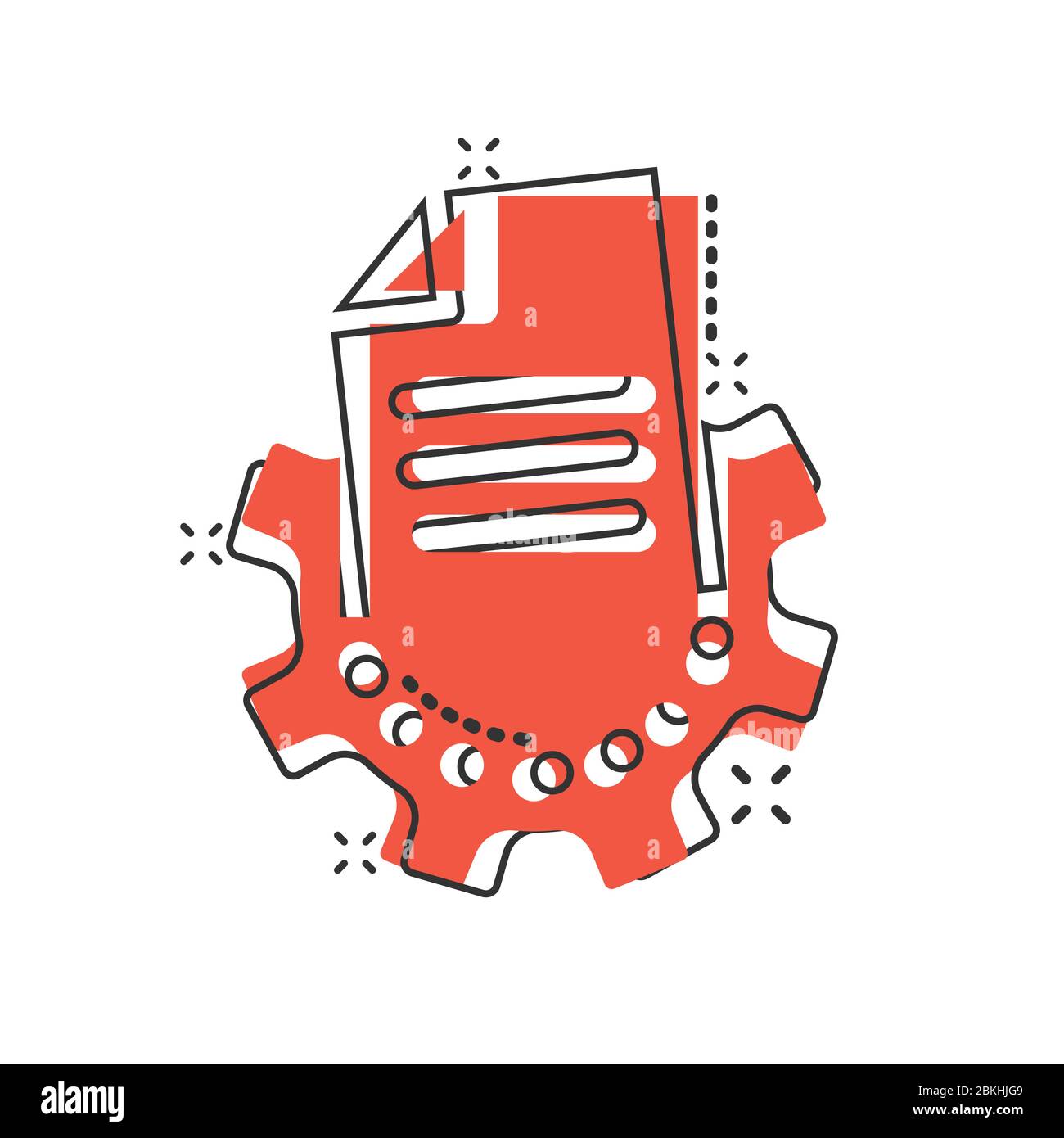 Document with gear icon in comic style. Big data processing cartoon ...