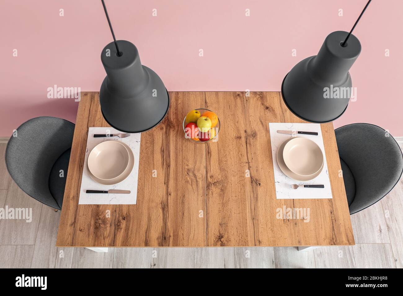 Interior of modern dining room, top view Stock Photo - Alamy
