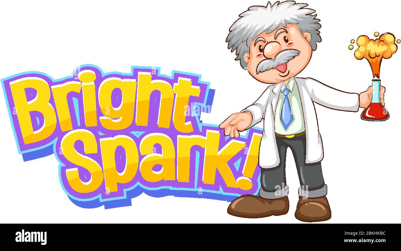 Font design for bright spark with scientist in lab illustration Stock ...