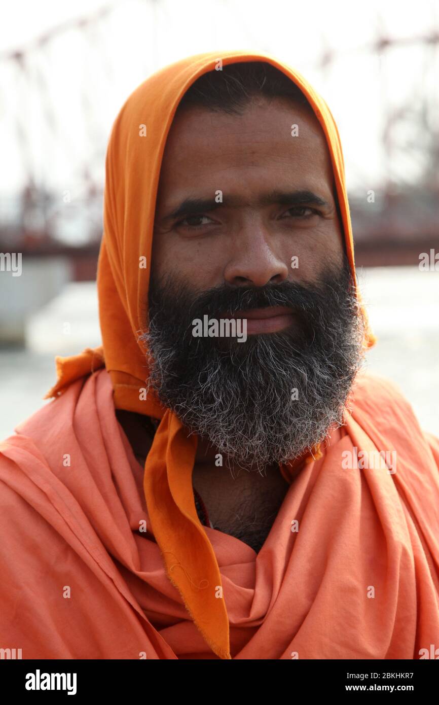 Indian Baba Swami Sadhu Holyman Saddhu in front of temple Haridwar ...