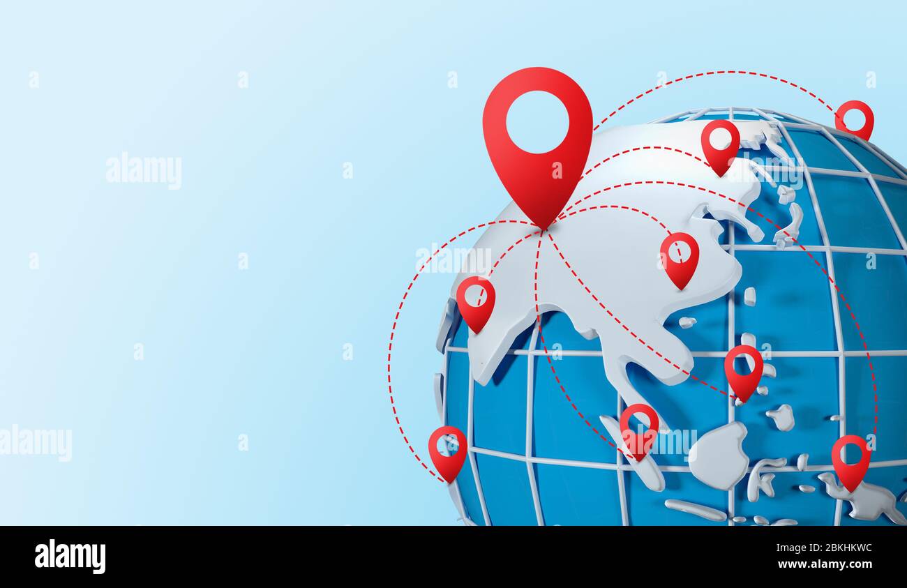 Global communication network. 3D illustration of planet with points ...