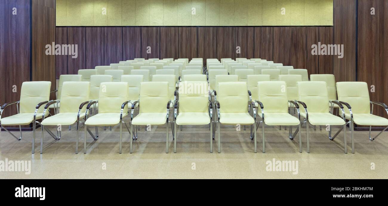 Interior of audience. Many chairs in conference room Stock Photo - Alamy