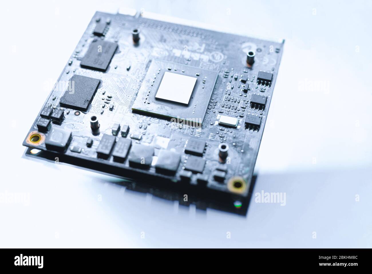 Close-up and selected focus. Microprocessor on pc motherboard on white ...
