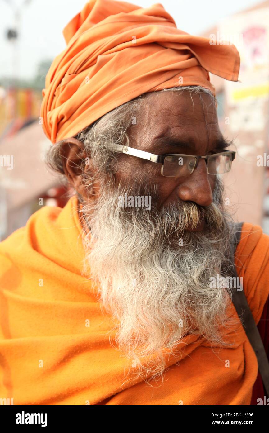 Indian Baba Swami Sadhu Holyman Saddhu in front of temple Haridwar ...