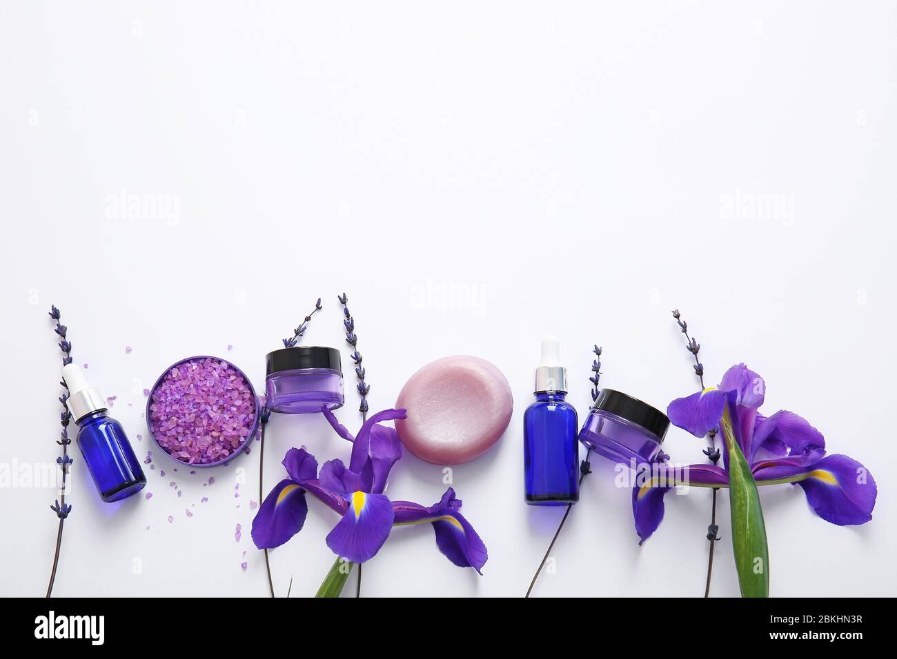 Natural cosmetics with ingredients on white background Stock Photo - Alamy