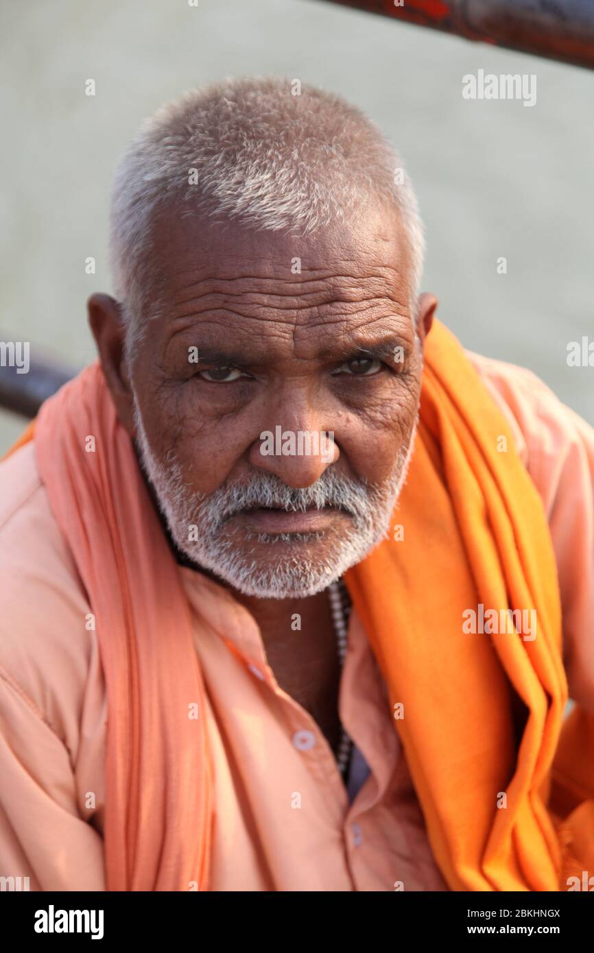 Indian Baba Swami Sadhu Holyman Saddhu in front of temple Haridwar ...