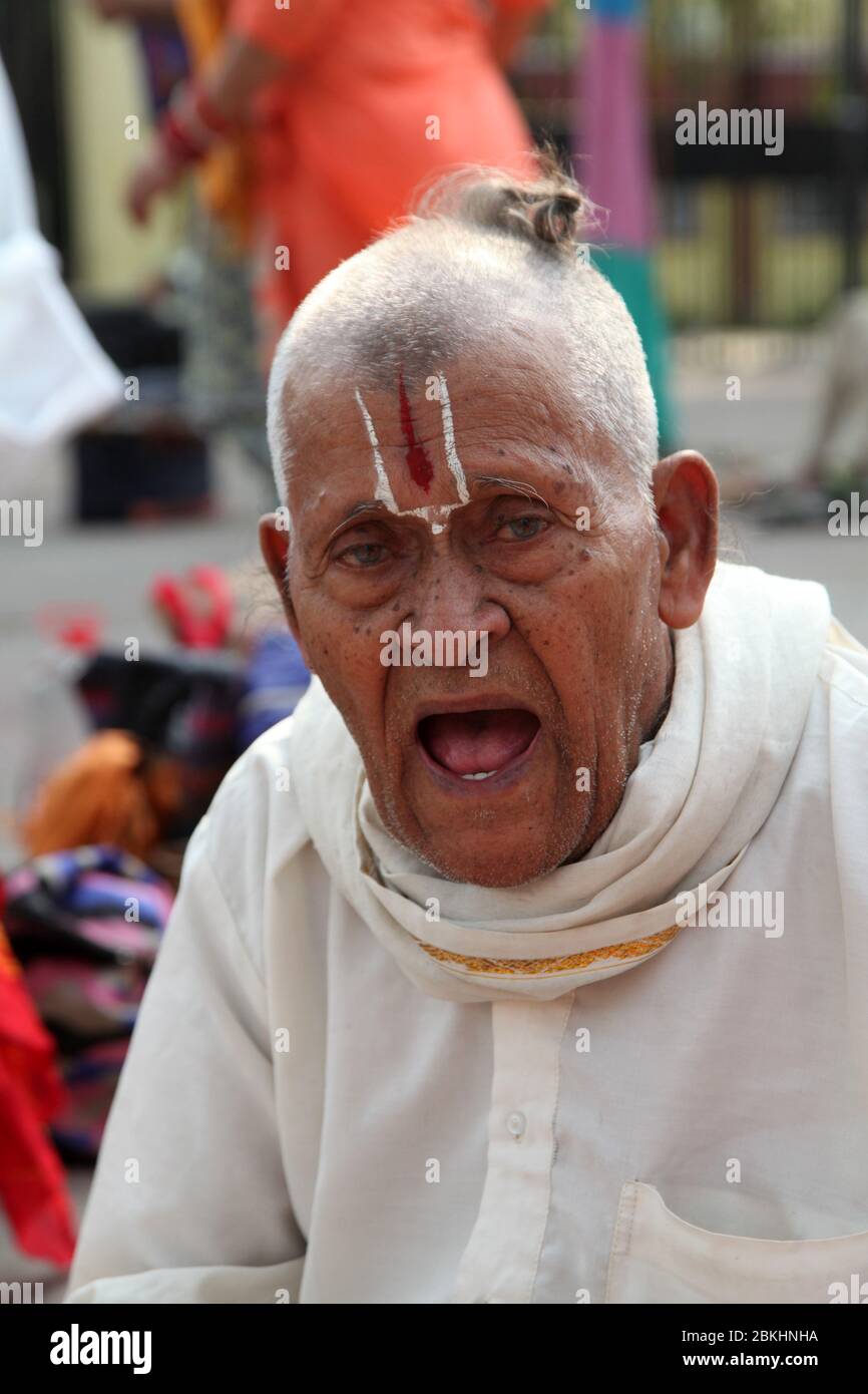 Indian Baba Swami Sadhu Holyman Saddhu in front of temple Haridwar ...