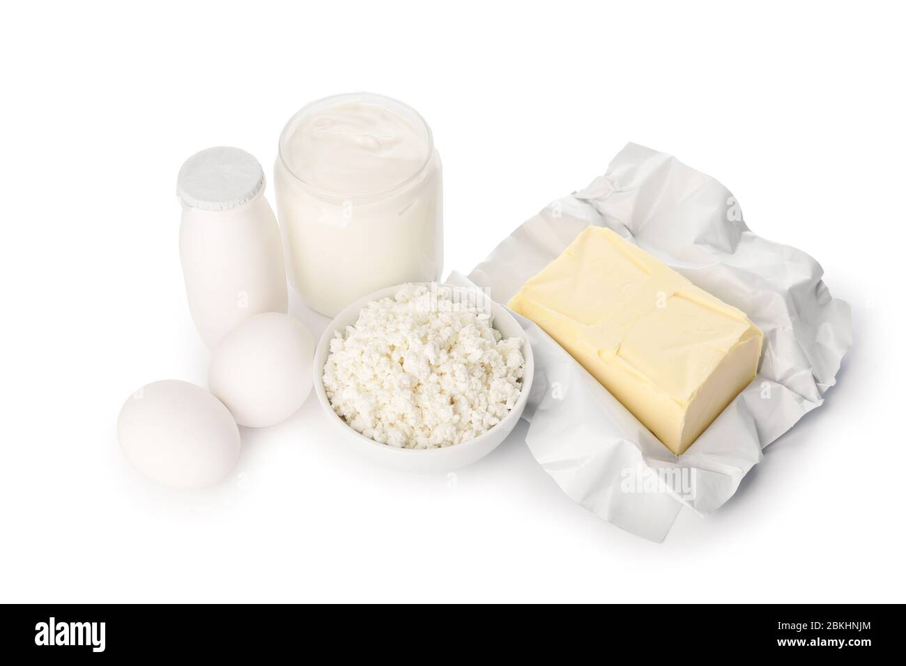 Different dairy products without lactose on white background Stock ...