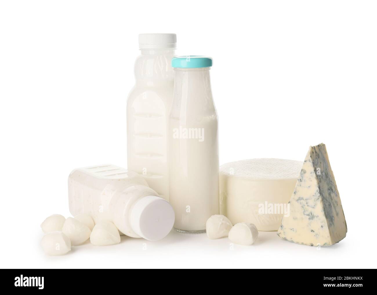 Different dairy products without lactose on white background Stock ...