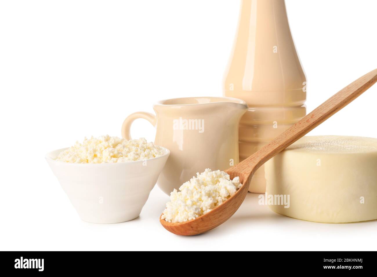 Different dairy products without lactose on white background Stock ...