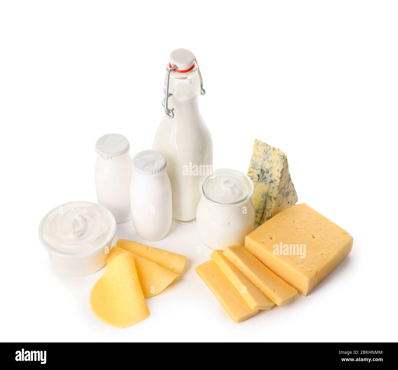 Different dairy products without lactose on white background Stock ...