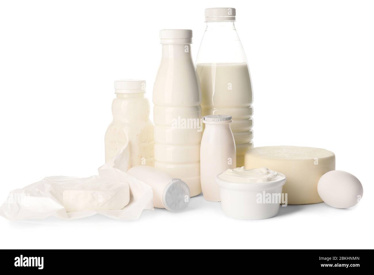 Different dairy products without lactose on white background Stock ...