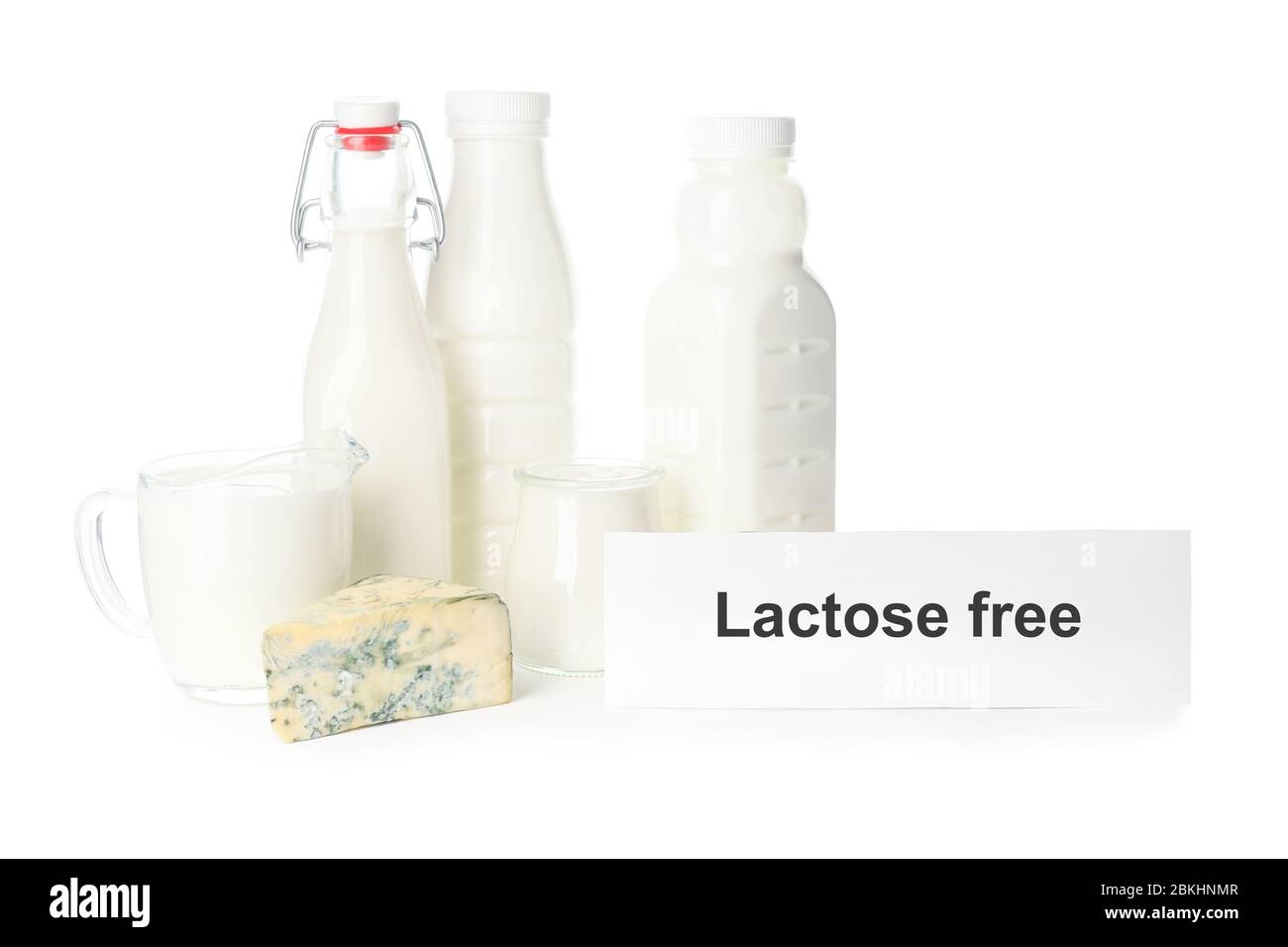 Different dairy products without lactose on white background Stock ...