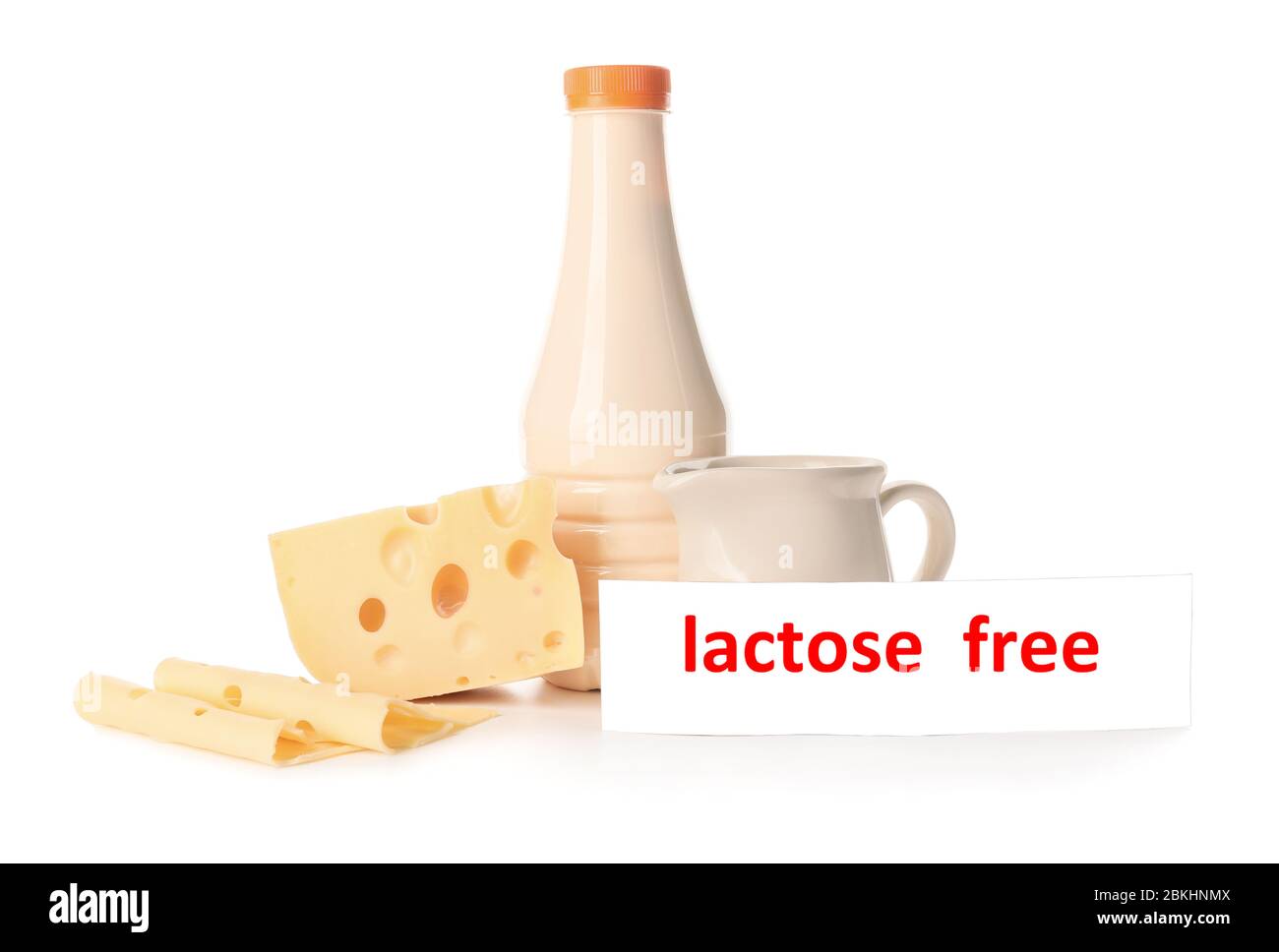 Different dairy products without lactose on white background Stock ...