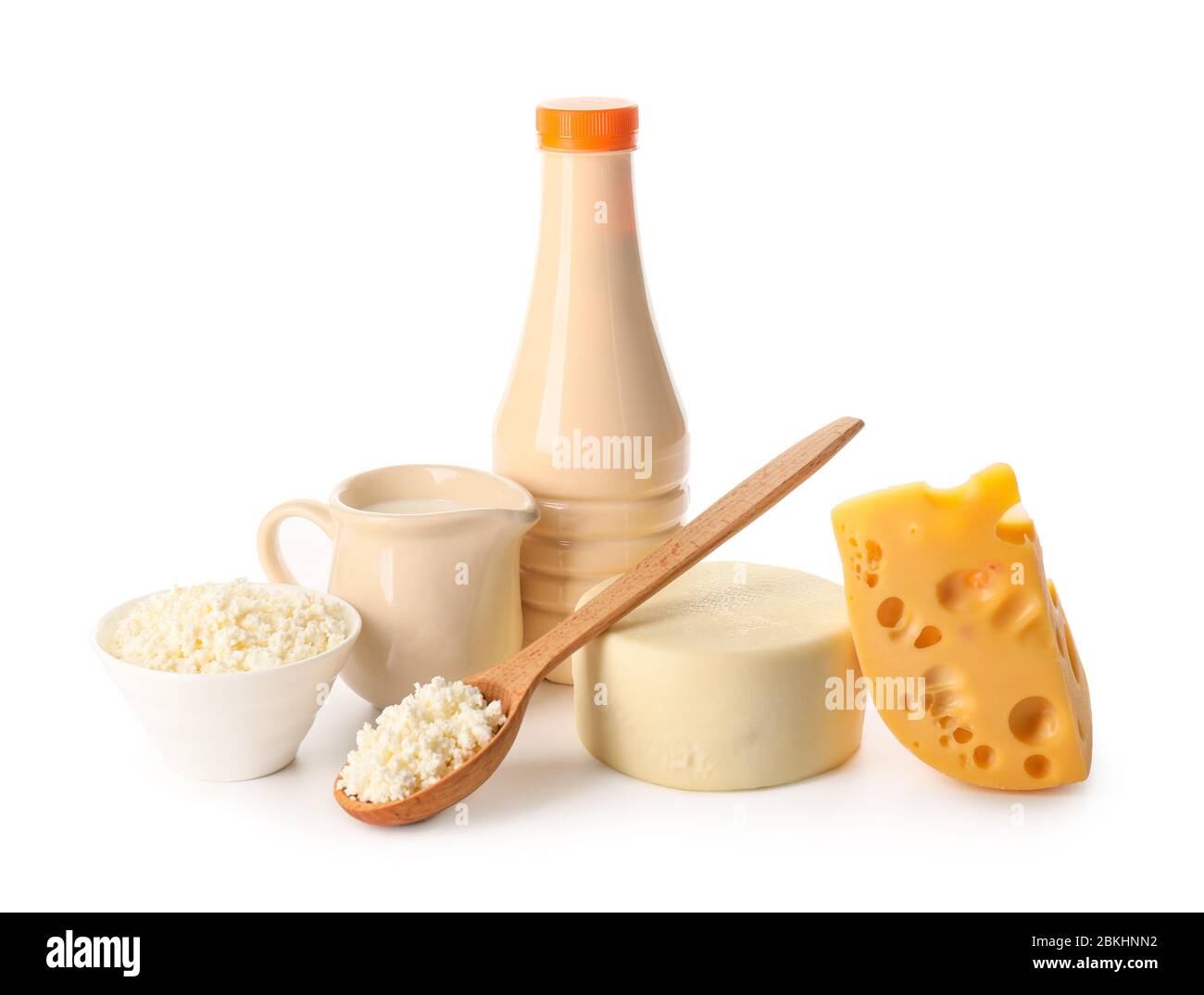 Different dairy products without lactose on white background Stock ...