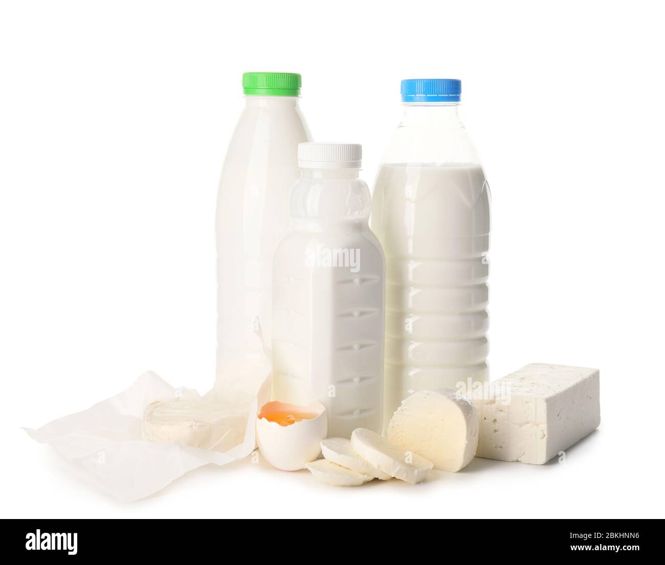 Different dairy products without lactose on white background Stock ...