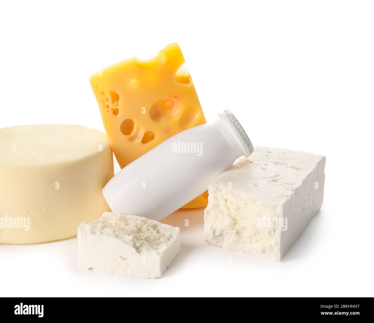 Different dairy products without lactose on white background Stock ...