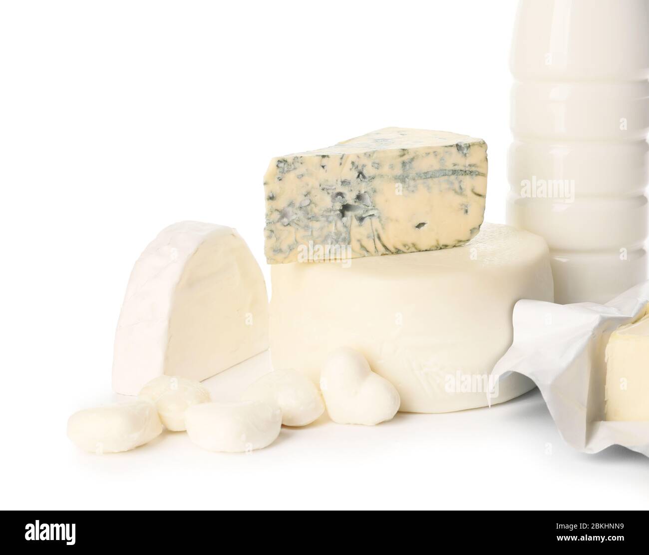 Different dairy products without lactose on white background Stock ...