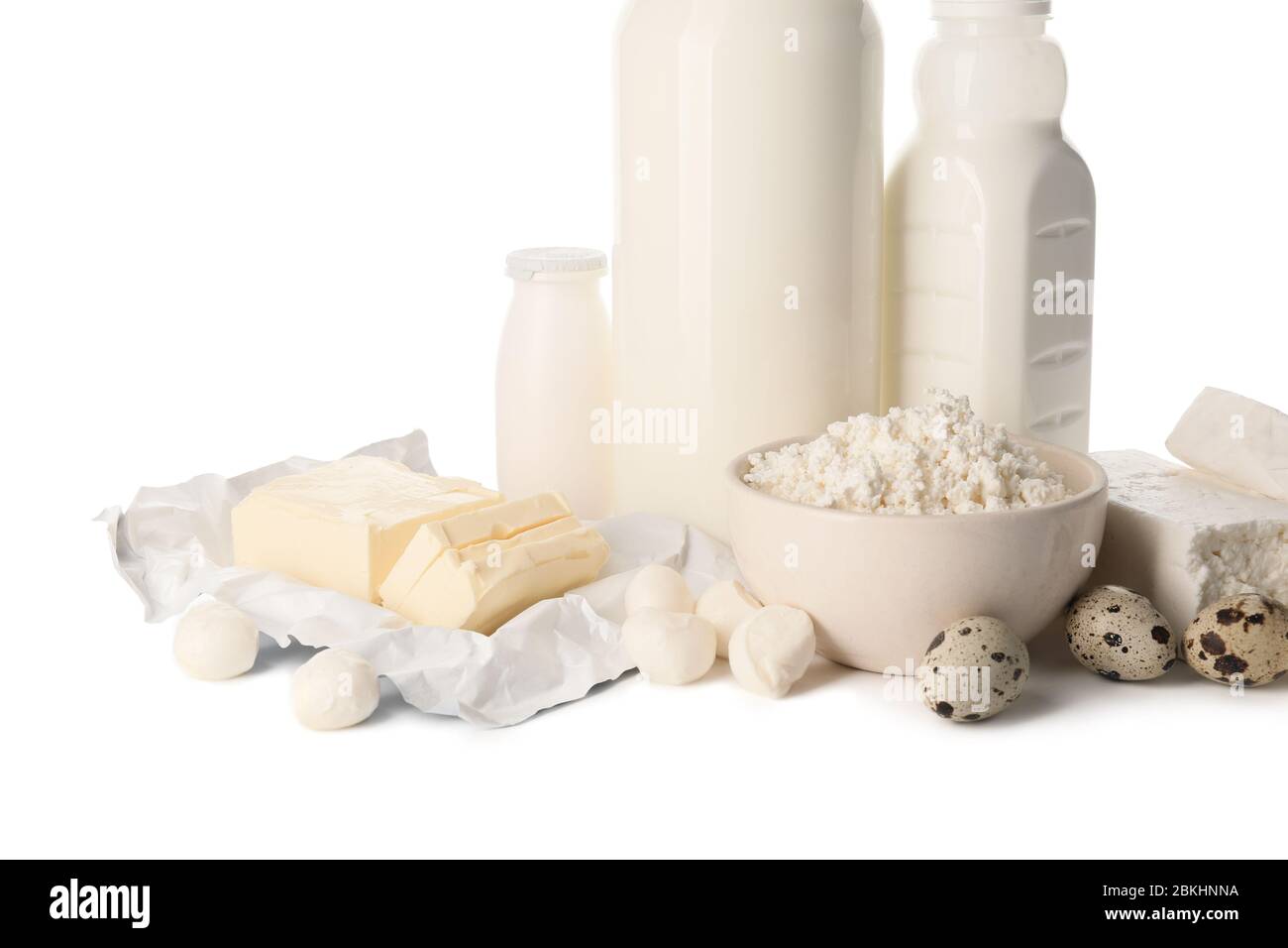Different dairy products without lactose on white background Stock ...