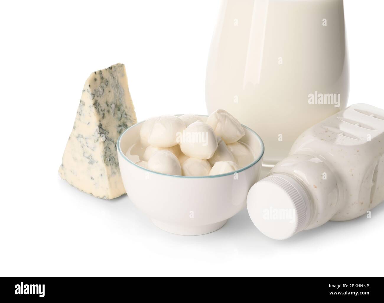 Different dairy products without lactose on white background Stock ...