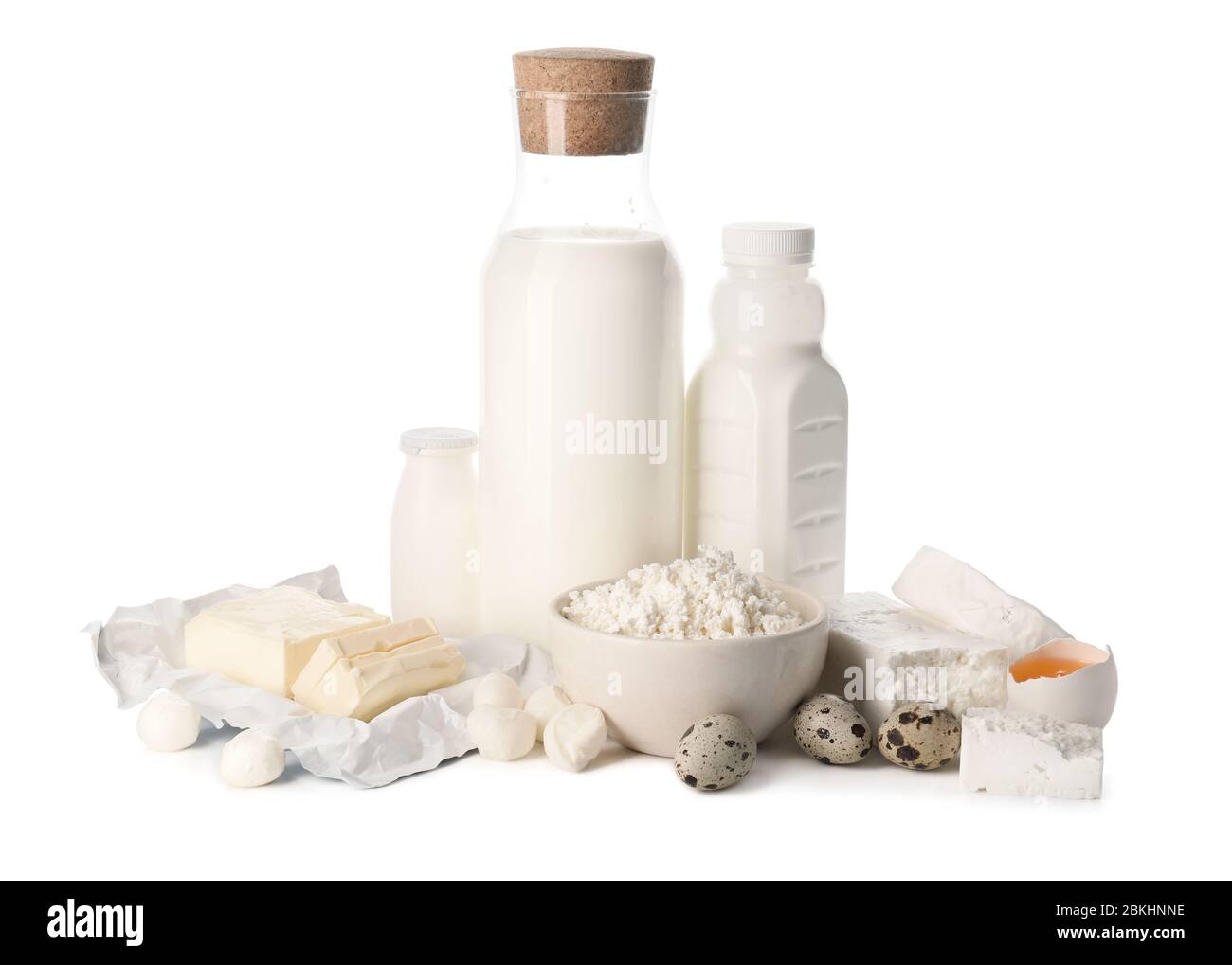 Different dairy products without lactose on white background Stock ...