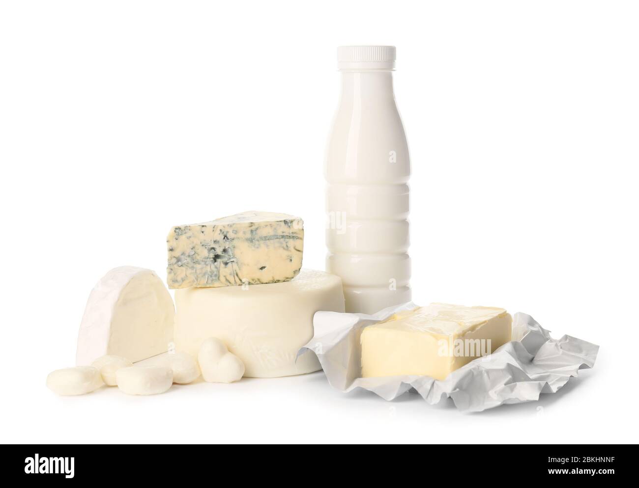 Different dairy products without lactose on white background Stock ...