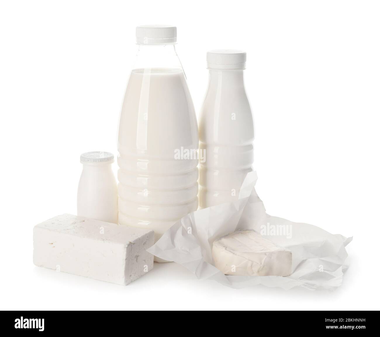 Different dairy products without lactose on white background Stock ...