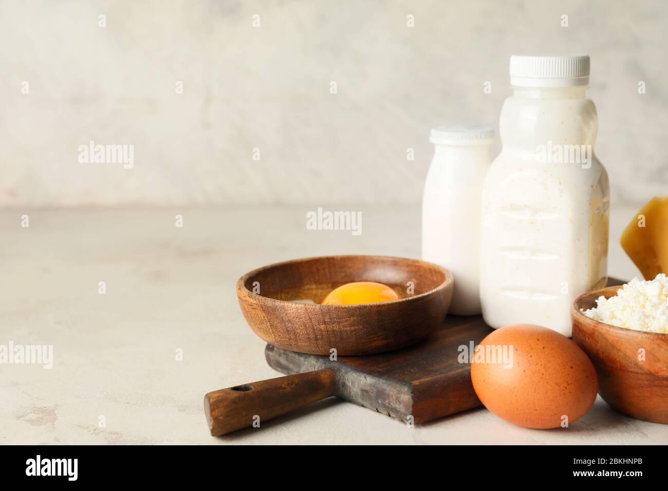 Different dairy products without lactose on light background Stock ...