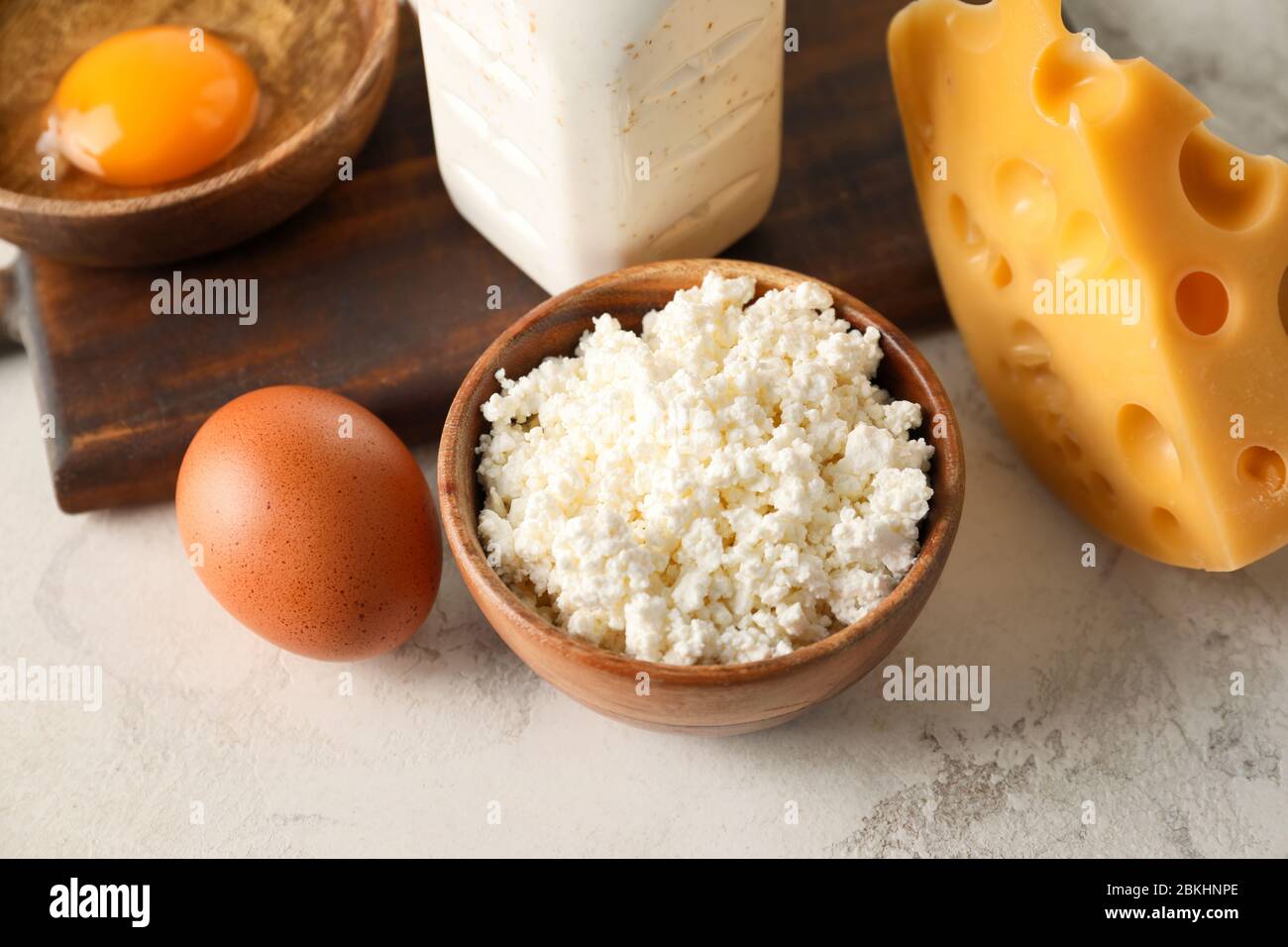 Different dairy products without lactose on light background Stock ...