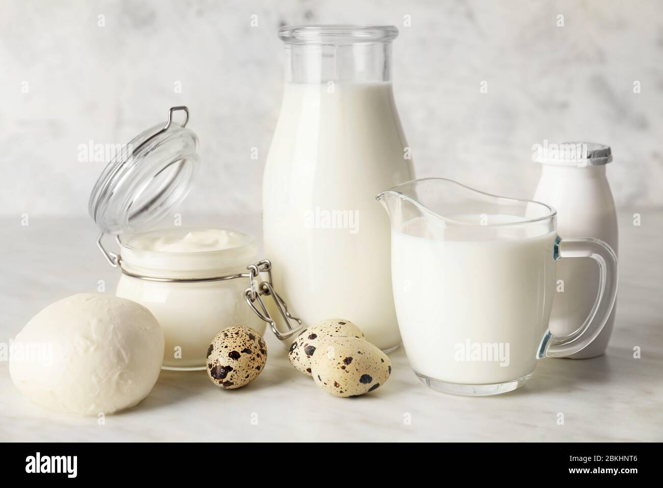 Different dairy products without lactose on light background Stock ...