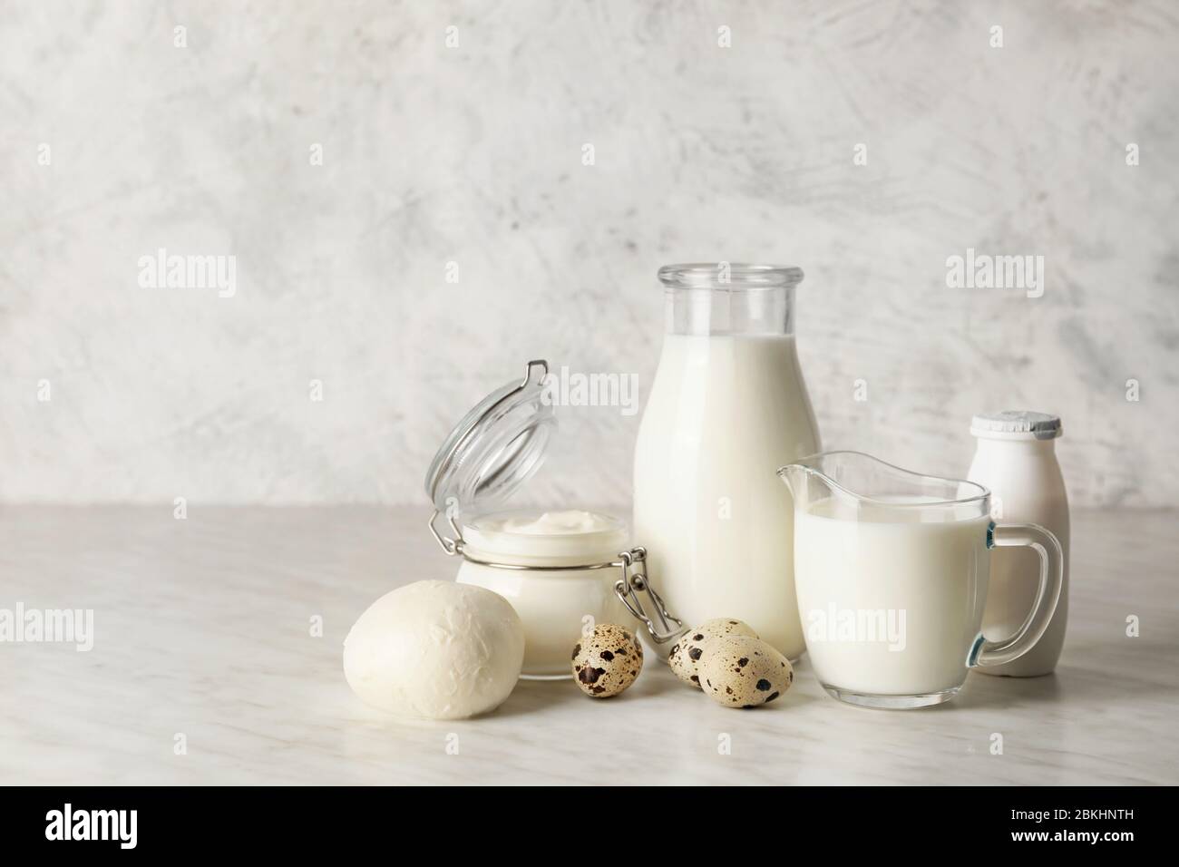 Different dairy products without lactose on light background Stock ...